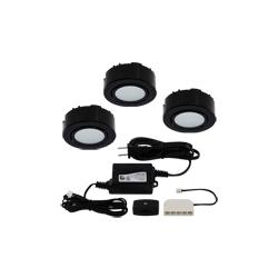 FIXTURE LED UNDER CABINET PUCK KIT 3X2W 6' + DRIVER BLACK | Guillevin